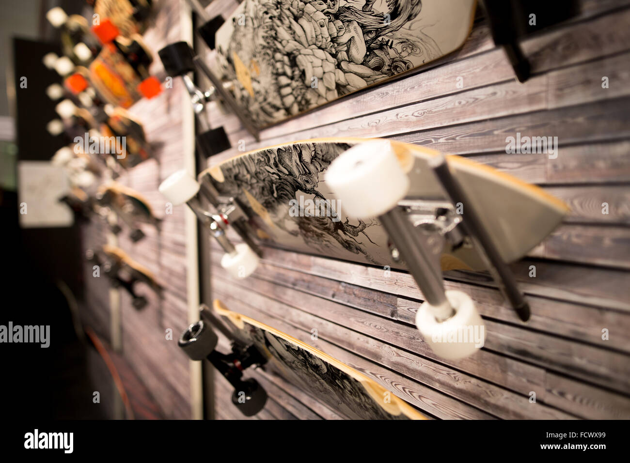 Arbor boards displayed at booth. (Photo by Michael Trammer / Pacific ...