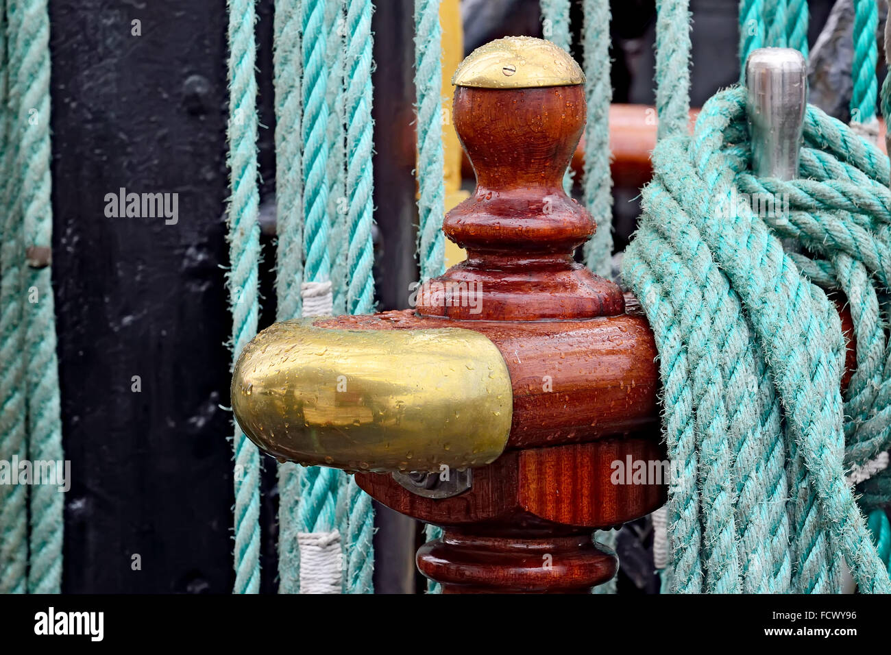 The rigging of a sailing ship closeup Stock Photo - Alamy