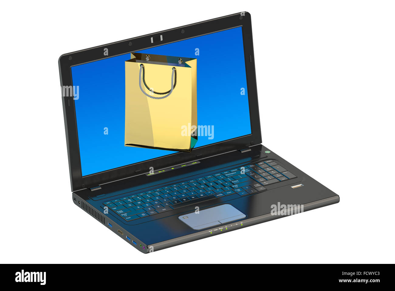 Online internet shopping concept, laptop and shopping bag isolated on ...