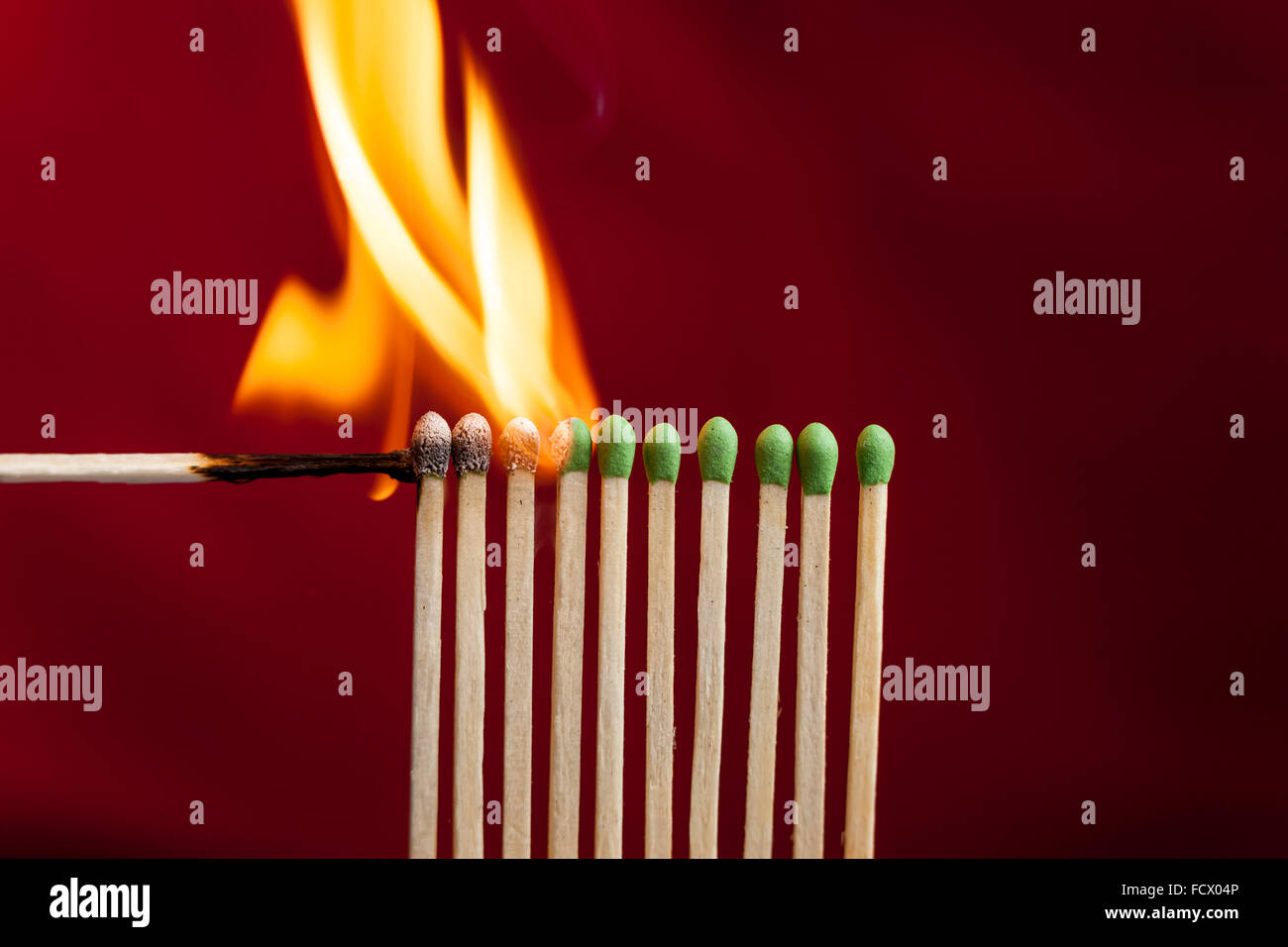 Chain reaction in matches Stock Photo - Alamy
