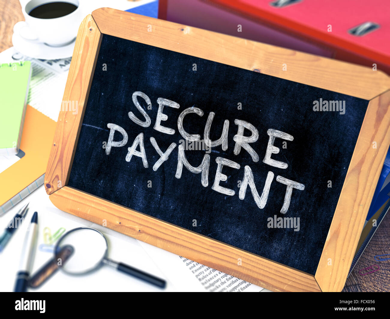 Secure Payment Concept Hand Drawn on Chalkboard on Working Table ...