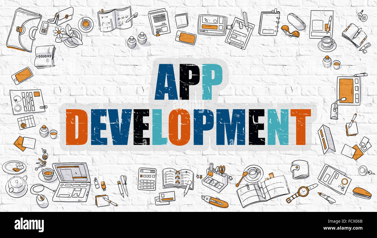 Multicolor Concept - App Development - on White Brick Wall with Doodle ...