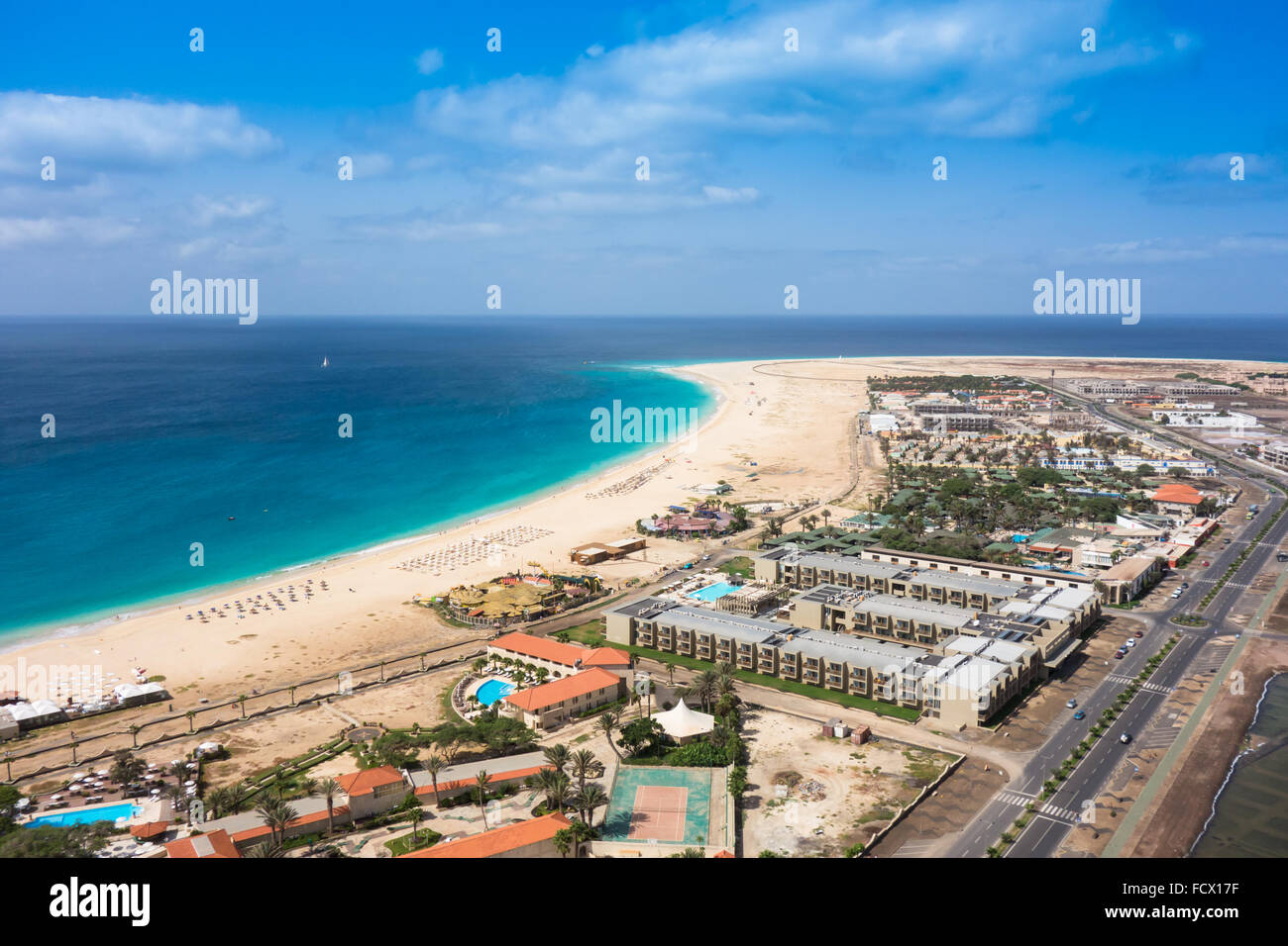 Aerial view of Santa Maria beach in Sal Island Cape Verde - Cabo Verde ...