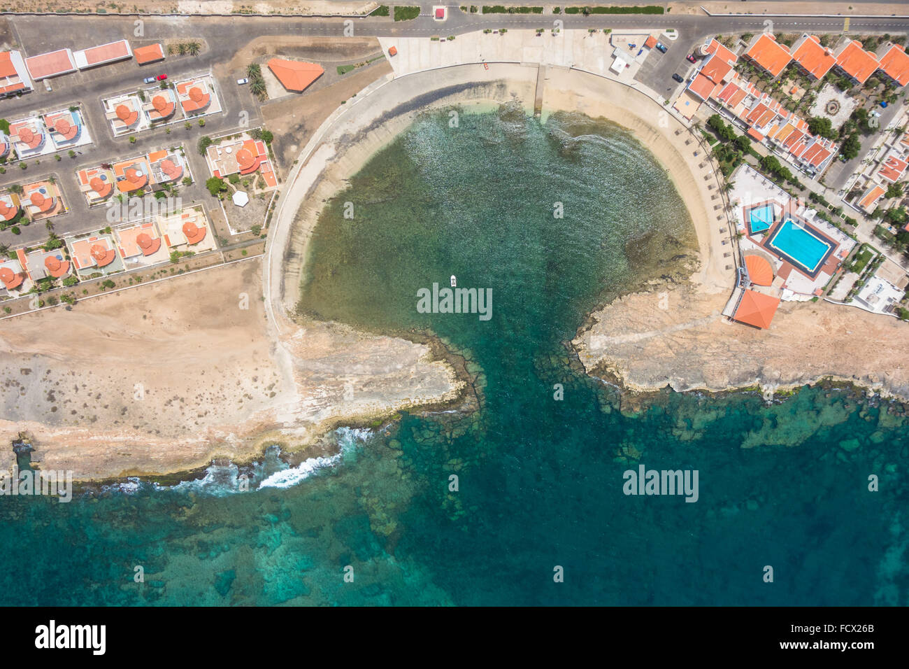 Aerial view of Murdeira city bay resort in Sal Island - Cape Verde ...