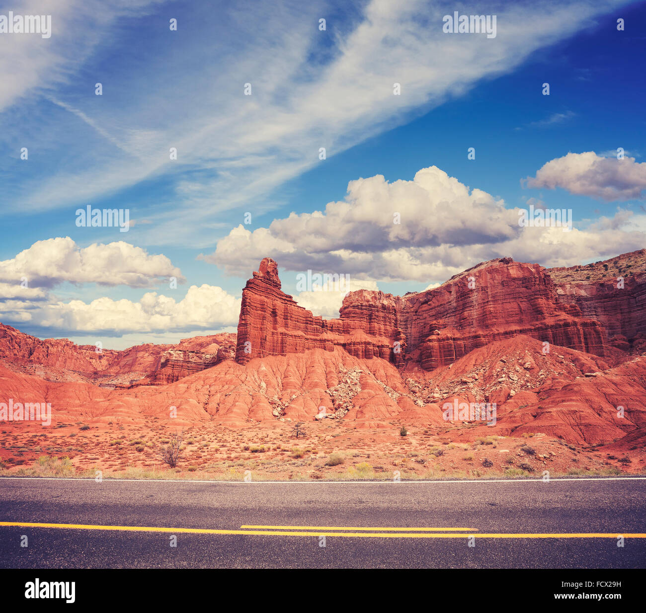 Vintage retro stylized scenic road, USA Stock Photo - Alamy