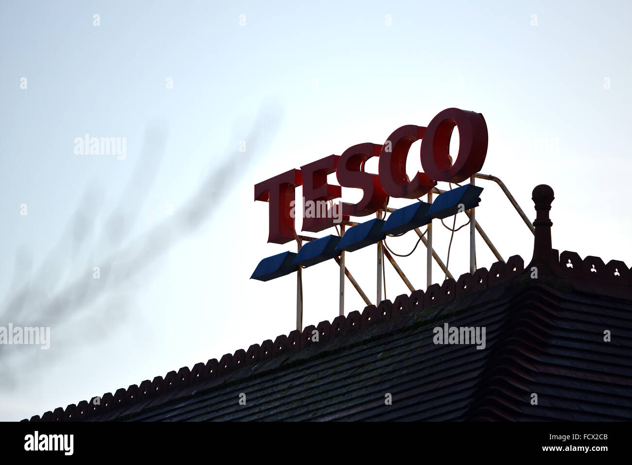 Tesco roof sign Stock Photo - Alamy
