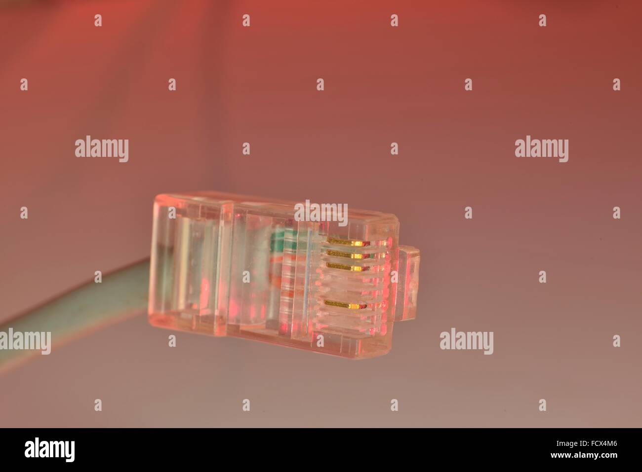 red modular connector 8P8C (rj45) plug with contacts for ethernet wire ...