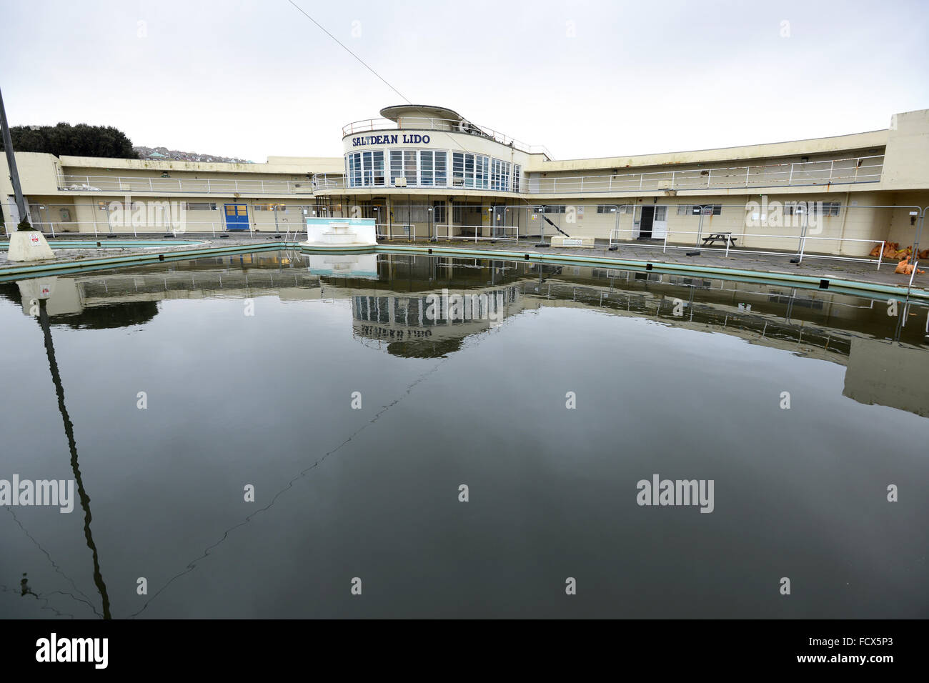 Saltdean Lido, East Sussex, UK. rundown art deco open air swimming pool ...