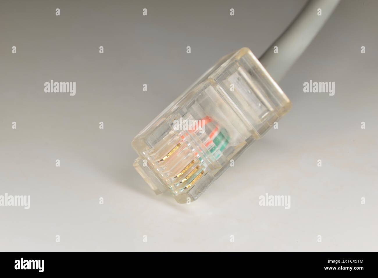 macro transparent rj45 with 4 pins on ethernet wire (twisted pair Stock ...