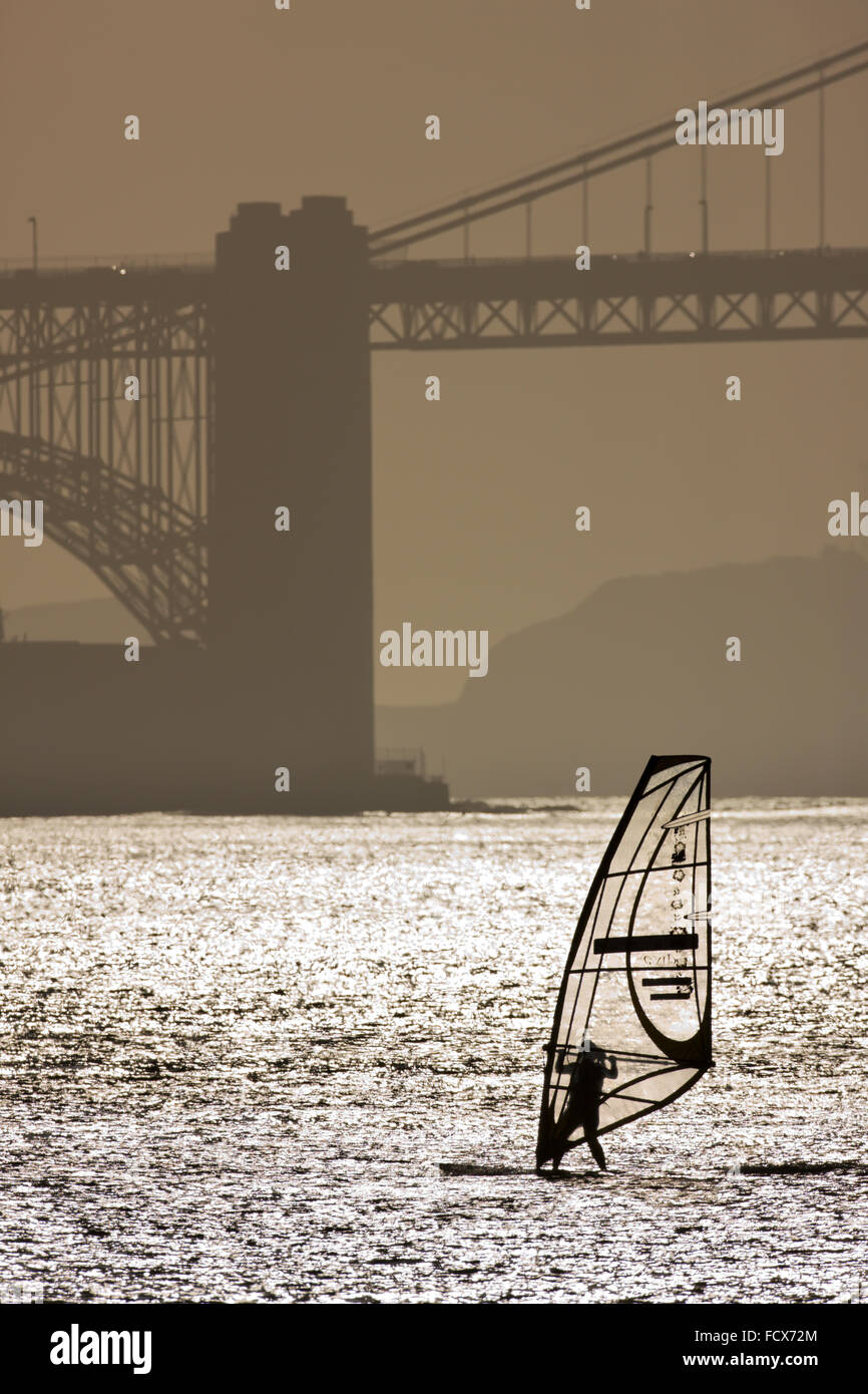 Wind surfing by the Golden Gate Bridge in San Francisco, California ...
