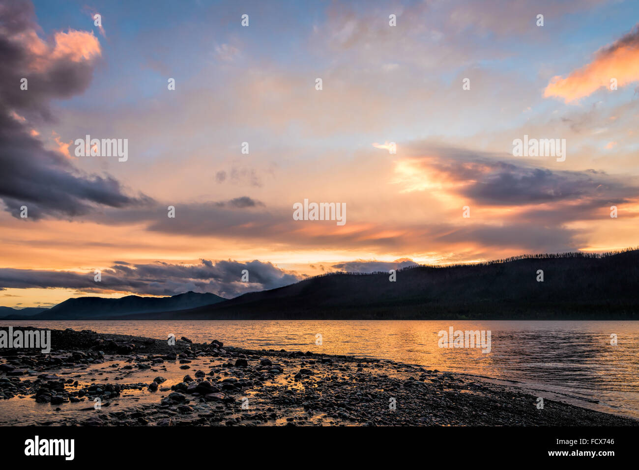 Sunset at Lake McDonald Stock Photo - Alamy