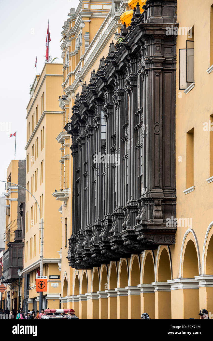 baroque balconies in the historic centre of Lima Stock Photo - Alamy