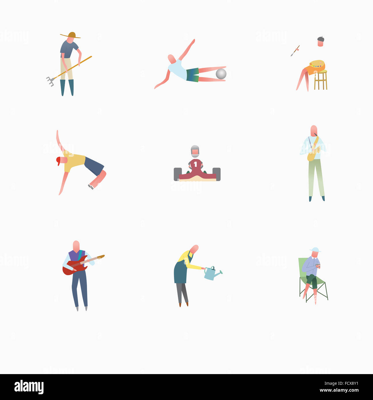 Icons of people enjoying various hobbies Stock Photo - Alamy