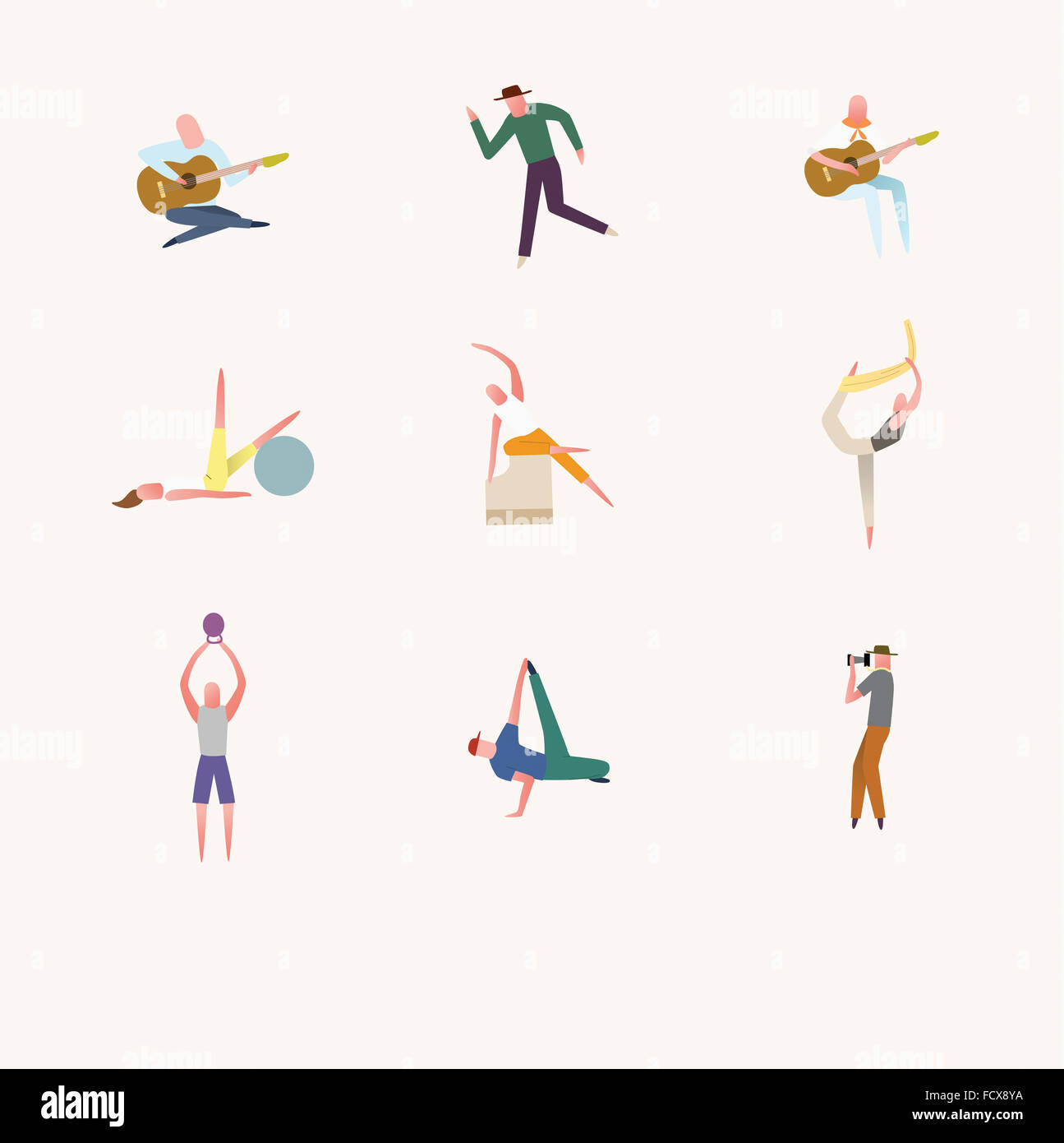 Set of icons related to various hobbies Stock Photo - Alamy