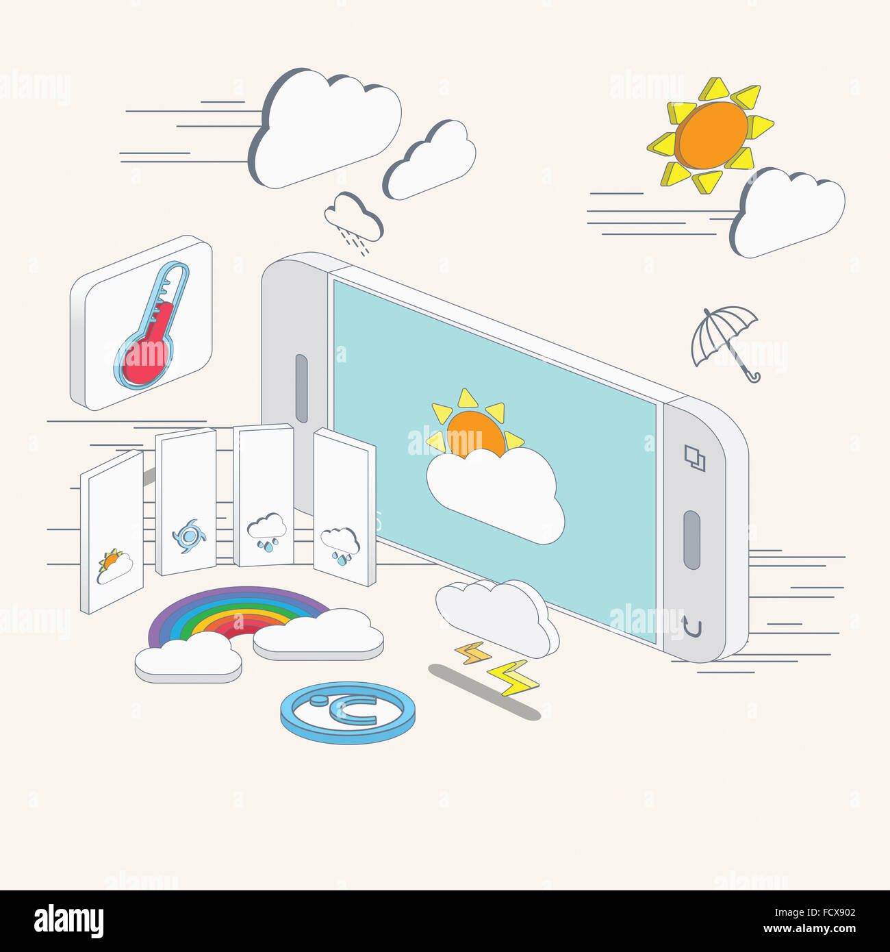 Weather forecast on smartphone with mobile communication network Stock ...