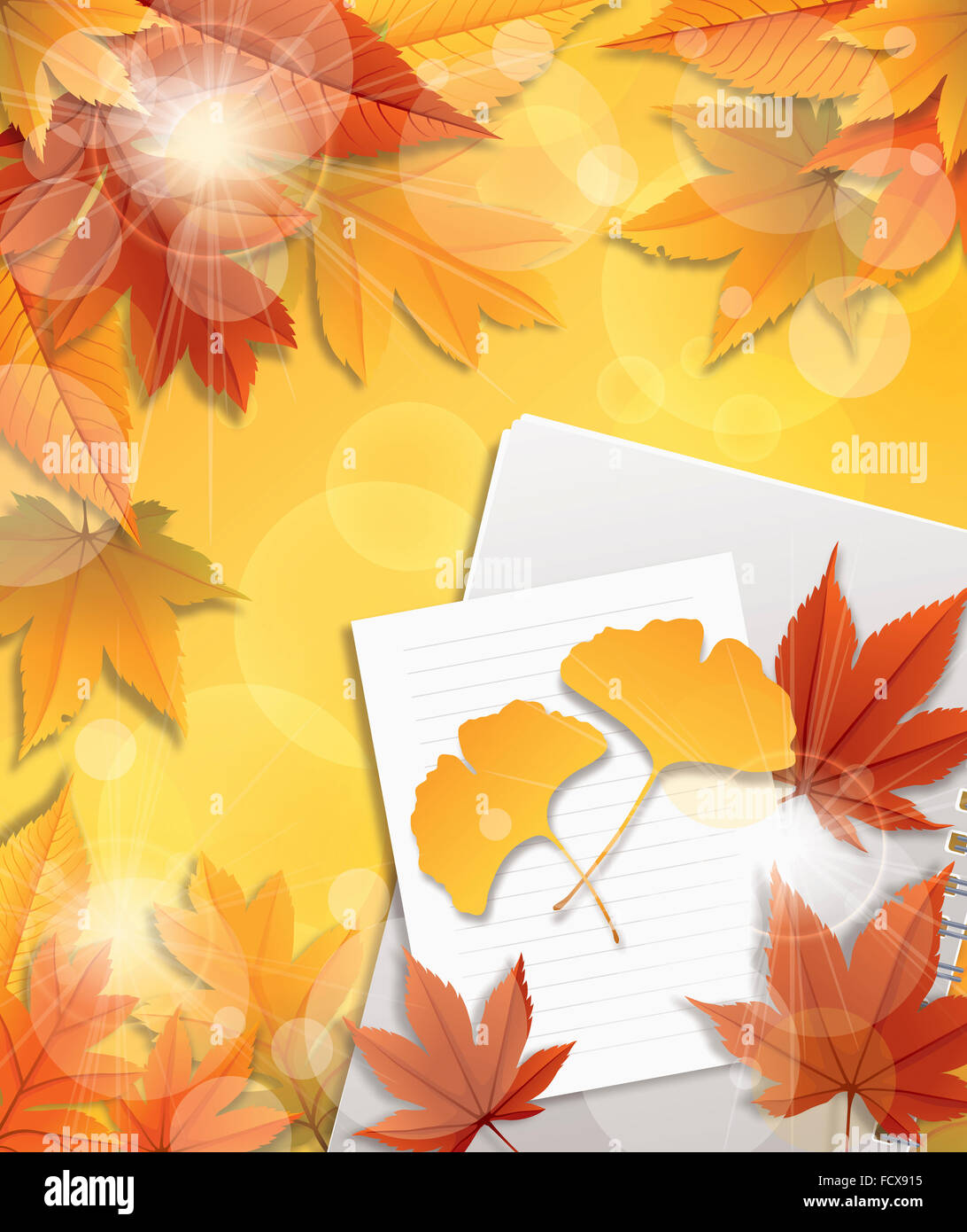 Background of fall with autumn leaves and letterpapers Stock Photo - Alamy