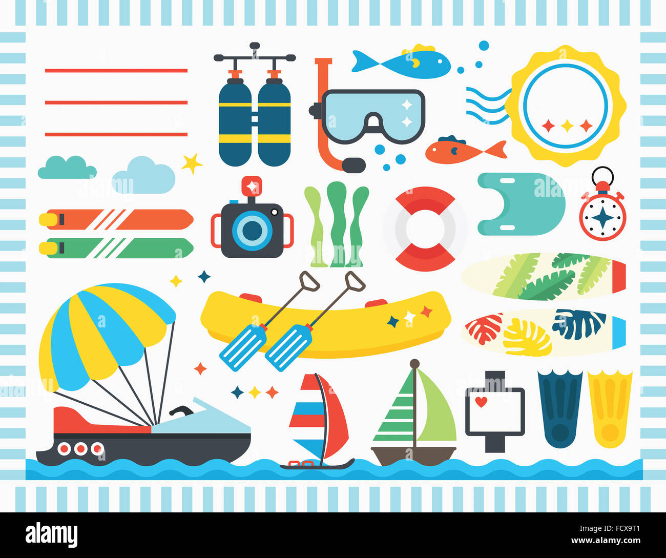 Icon set of various elements for aquatic sports Stock Photo - Alamy
