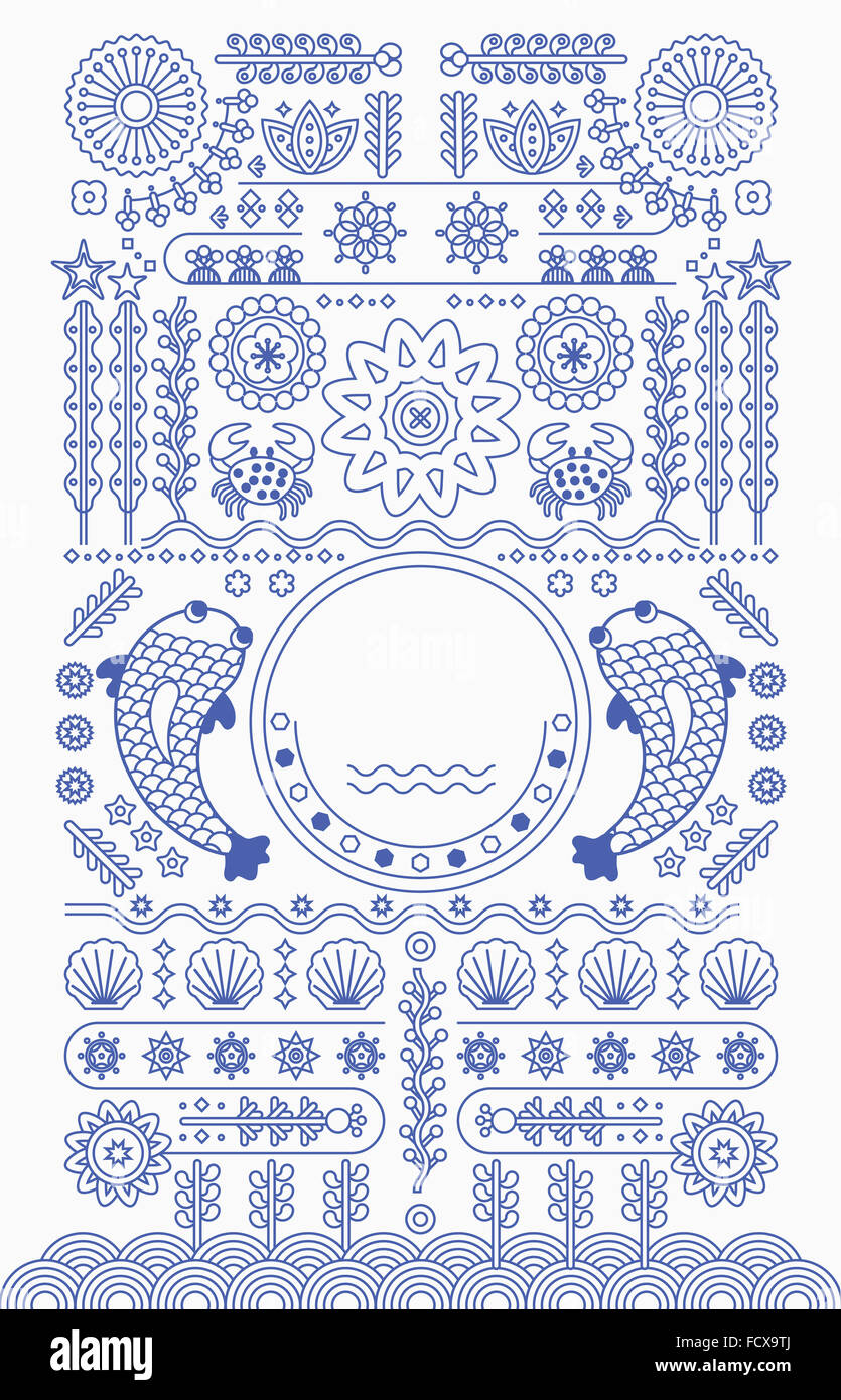 Set of patterns with various creative blue line illustrations Stock ...