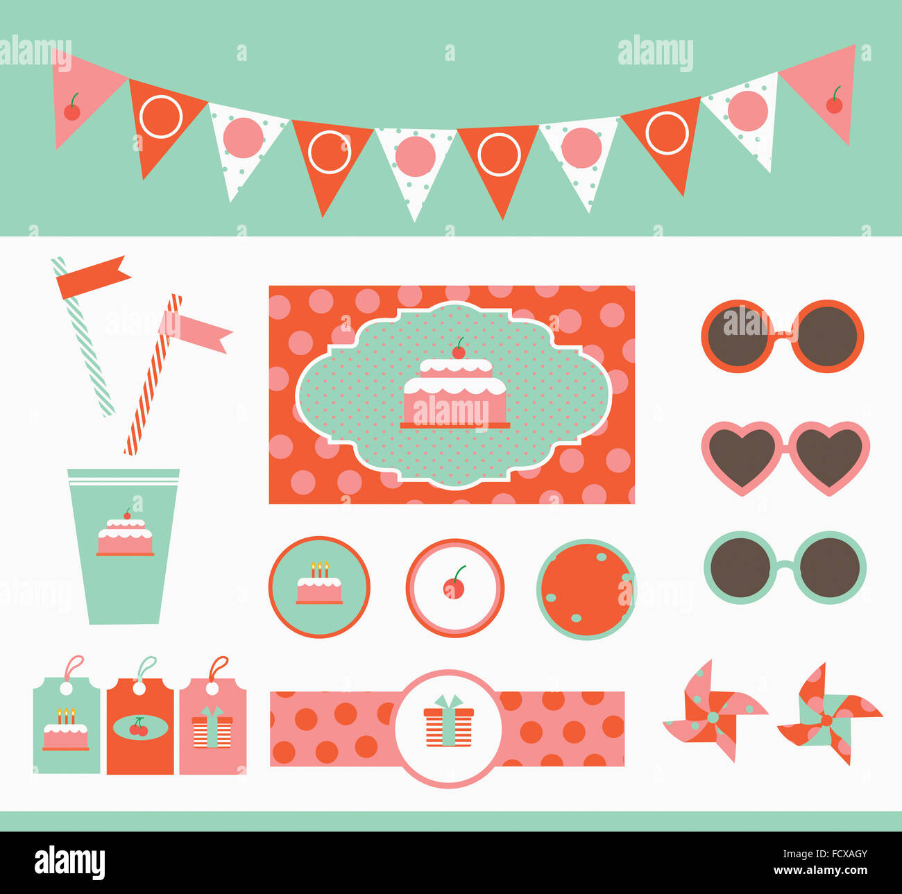 Set of various illustrations related to party Stock Photo - Alamy
