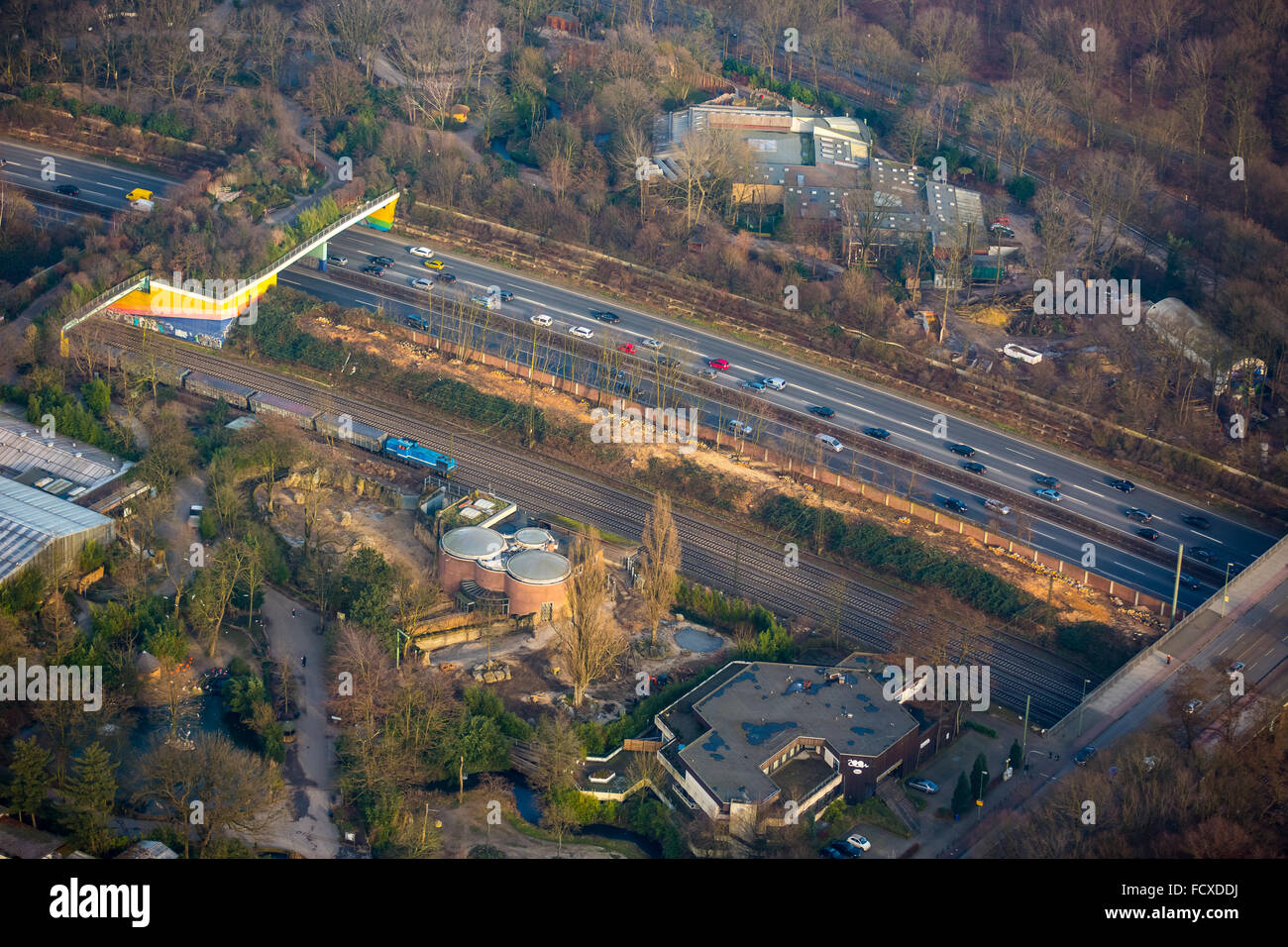 Aerial view, A3 motorway expansion south of the Motorway interchange ...