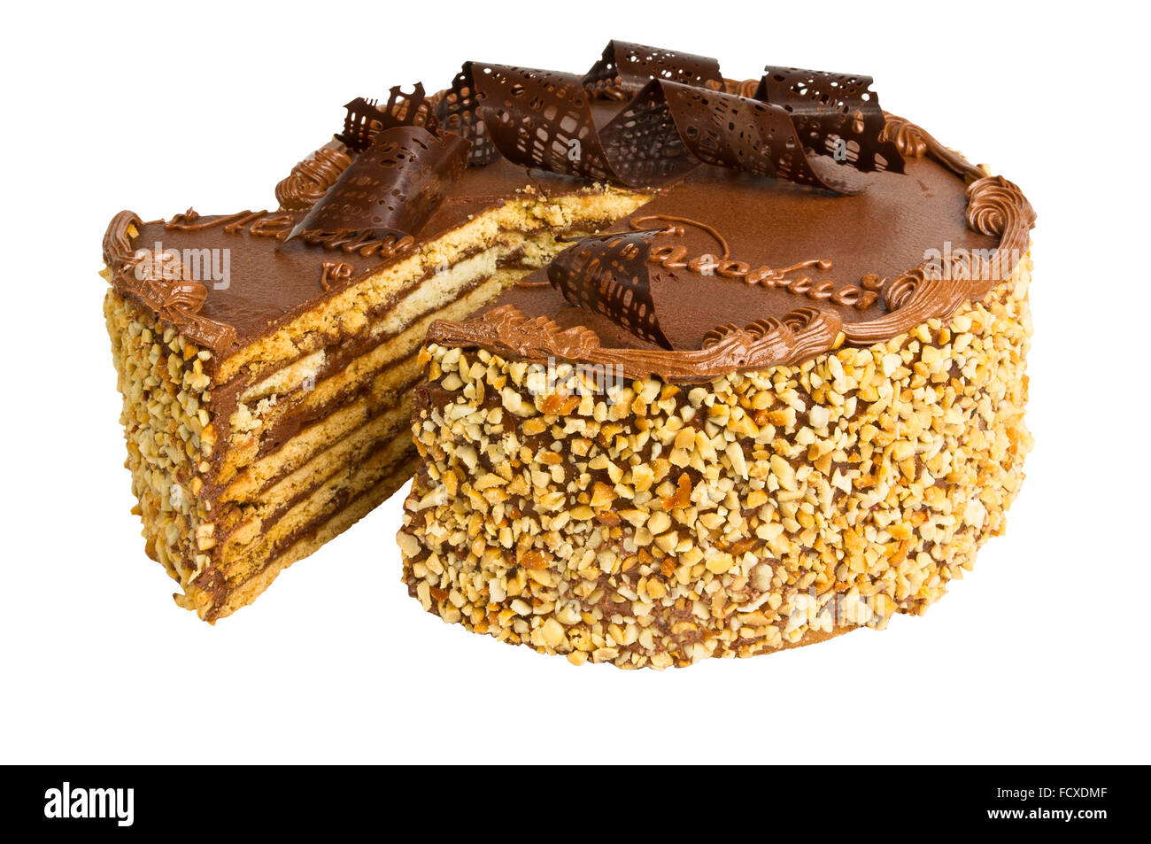 Delicious biscuit cake isolated on white background Stock Photo - Alamy