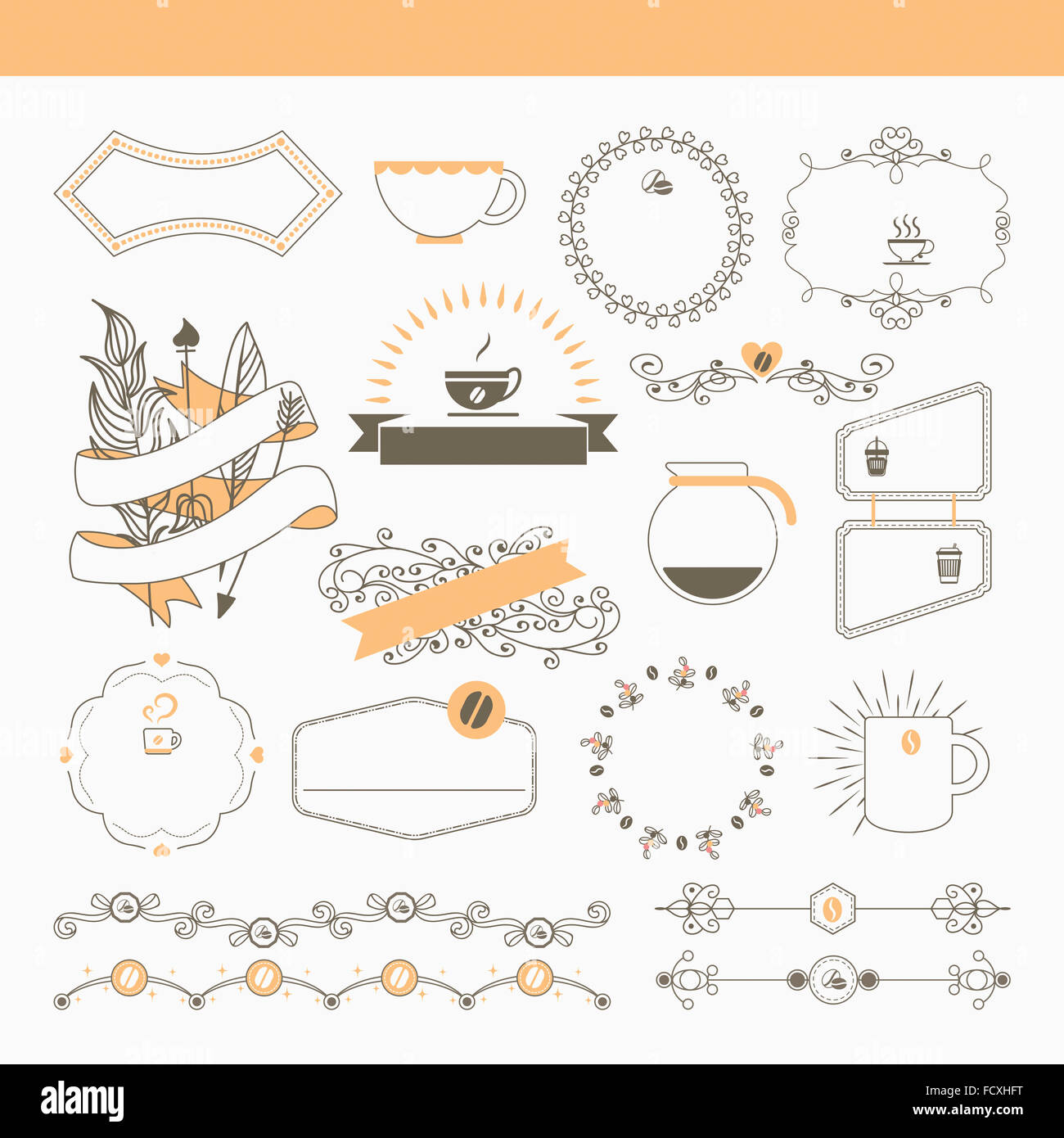 Set of various labels about coffee with yellow Stock Photo - Alamy