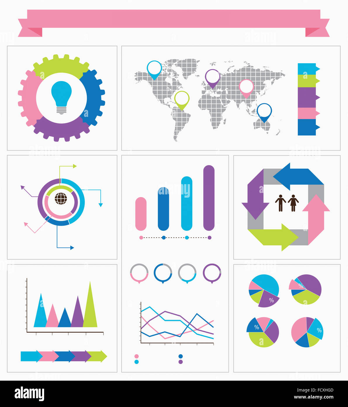 Infographic diagrams and graphs for various global datum Stock Photo ...