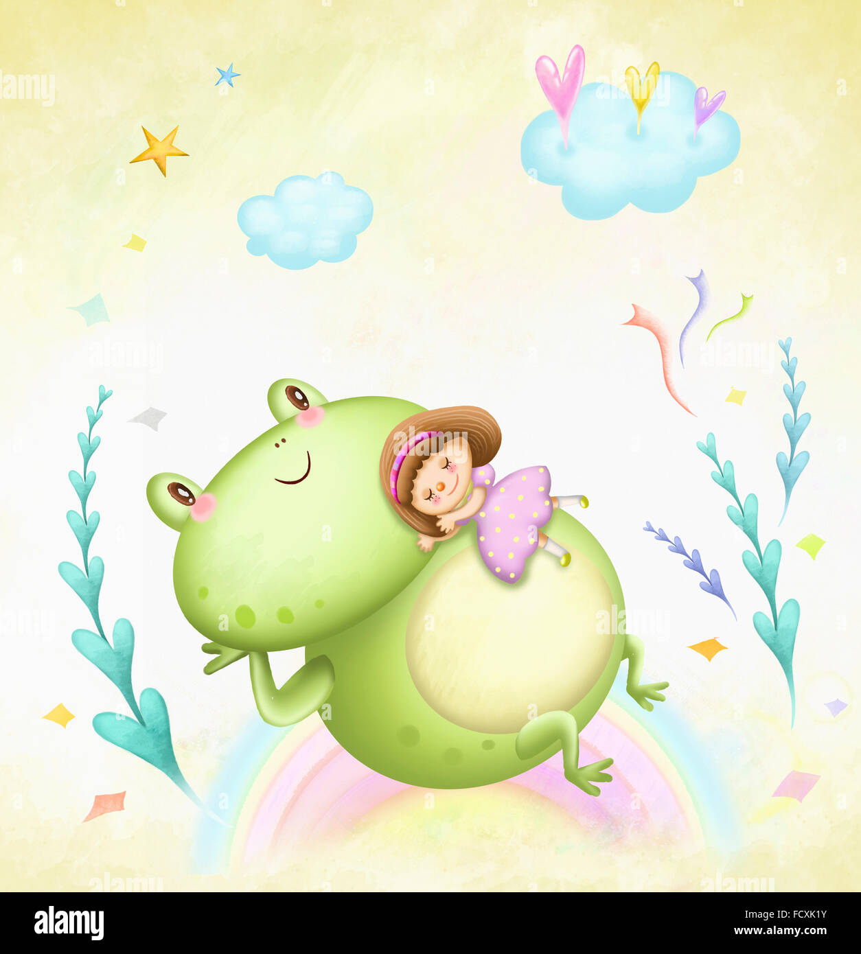 Personified frog and a girl Stock Photo - Alamy