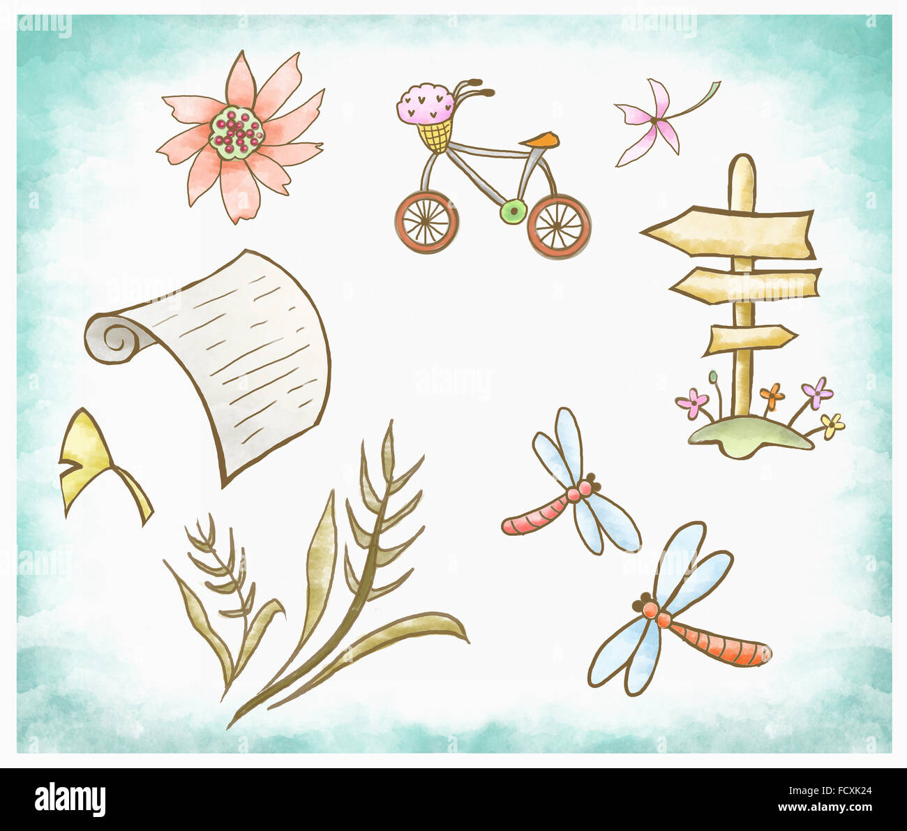 Various icons of objects of fall Stock Photo - Alamy