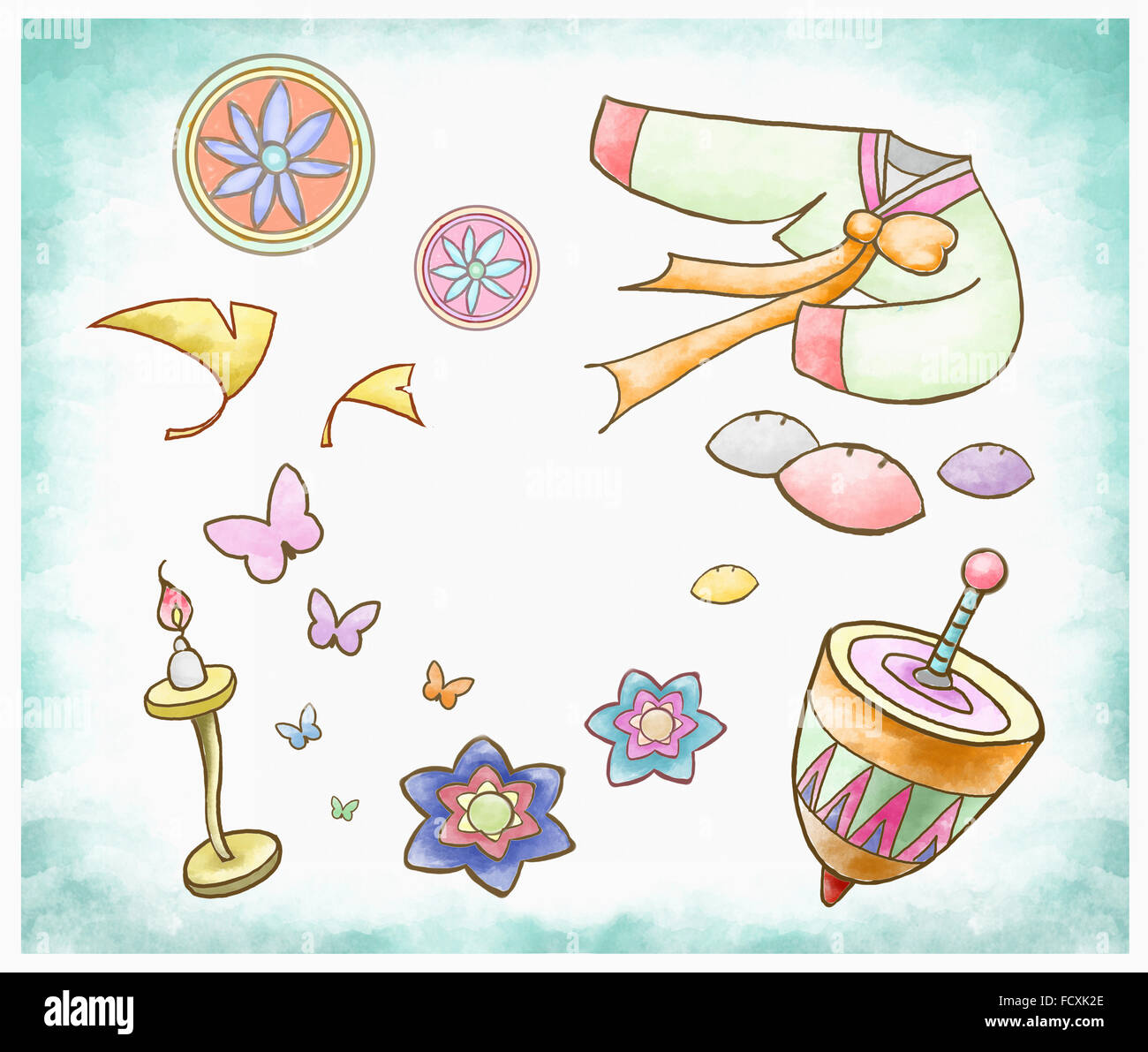 Icon set of objects about traditional Korean culture Stock Photo - Alamy