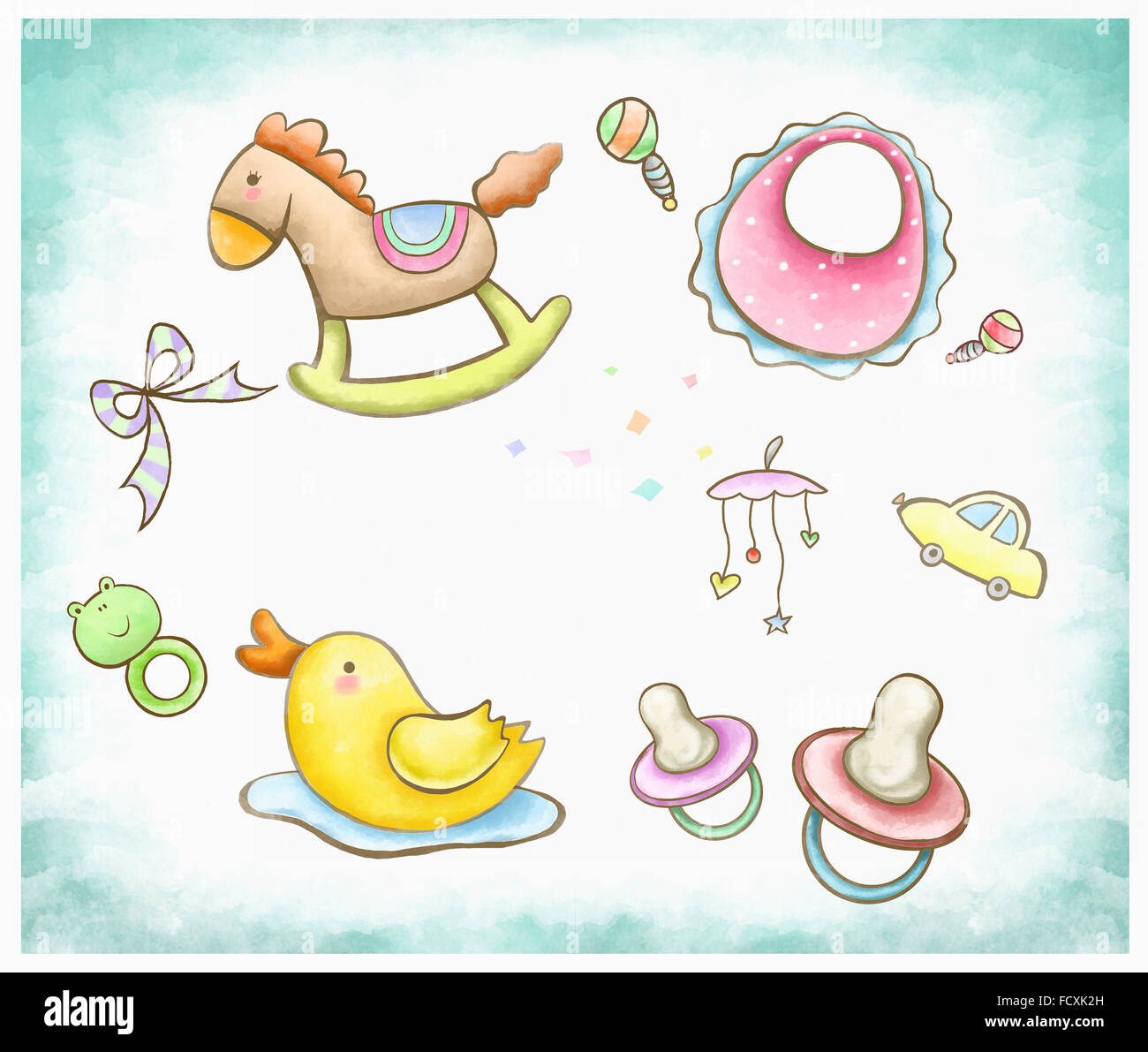 Icon set of various objects for baby supplies Stock Photo - Alamy