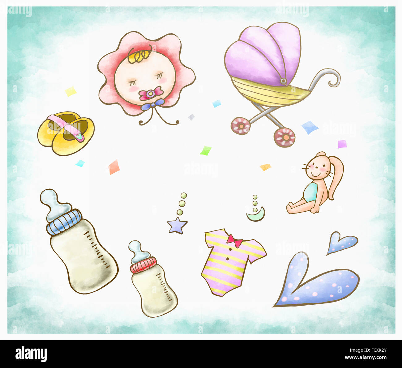 Icon set of various objects for infant supplies Stock Photo - Alamy