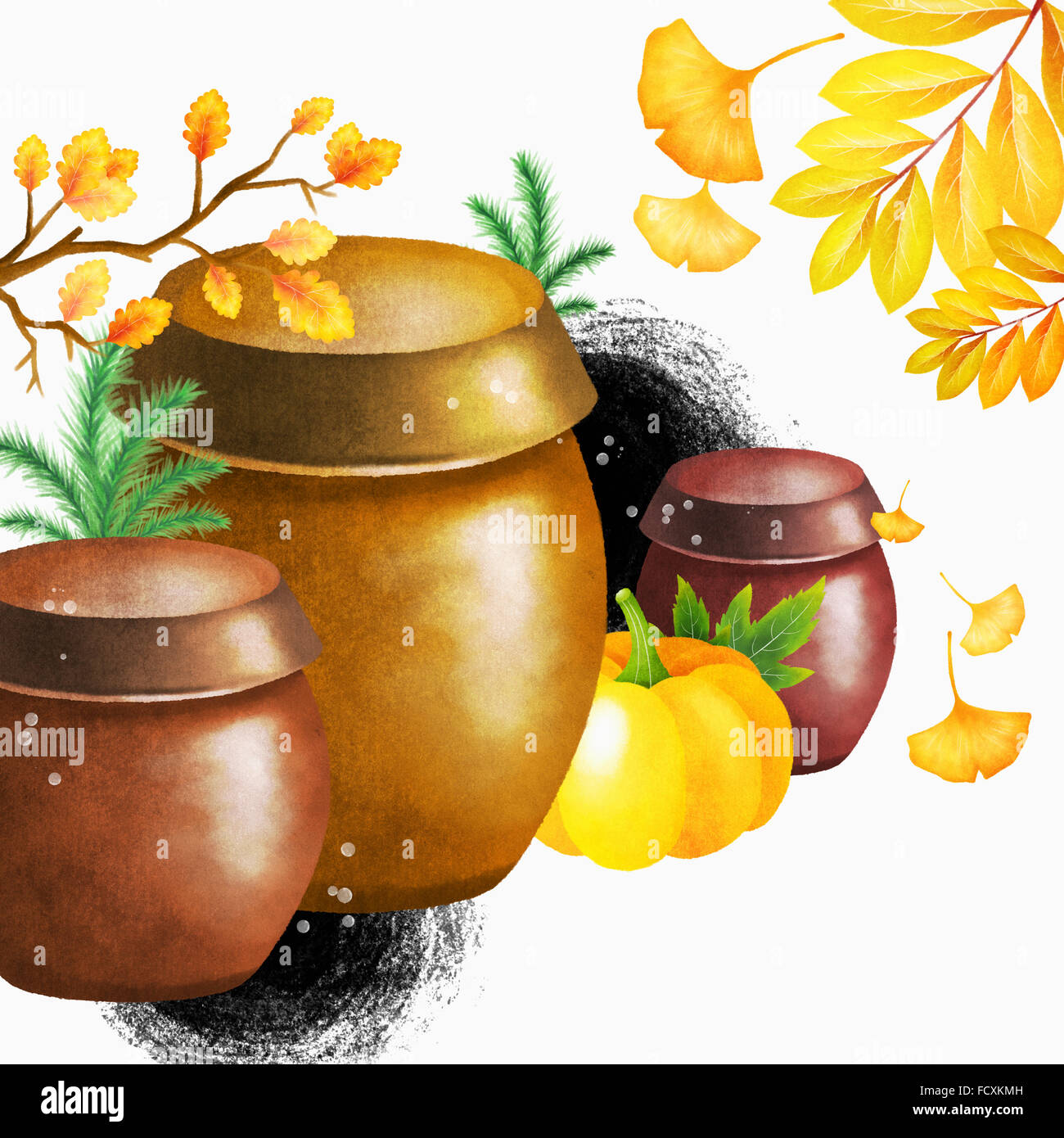 Background of traditional Korean holiday, Chuseok with crocks and ...