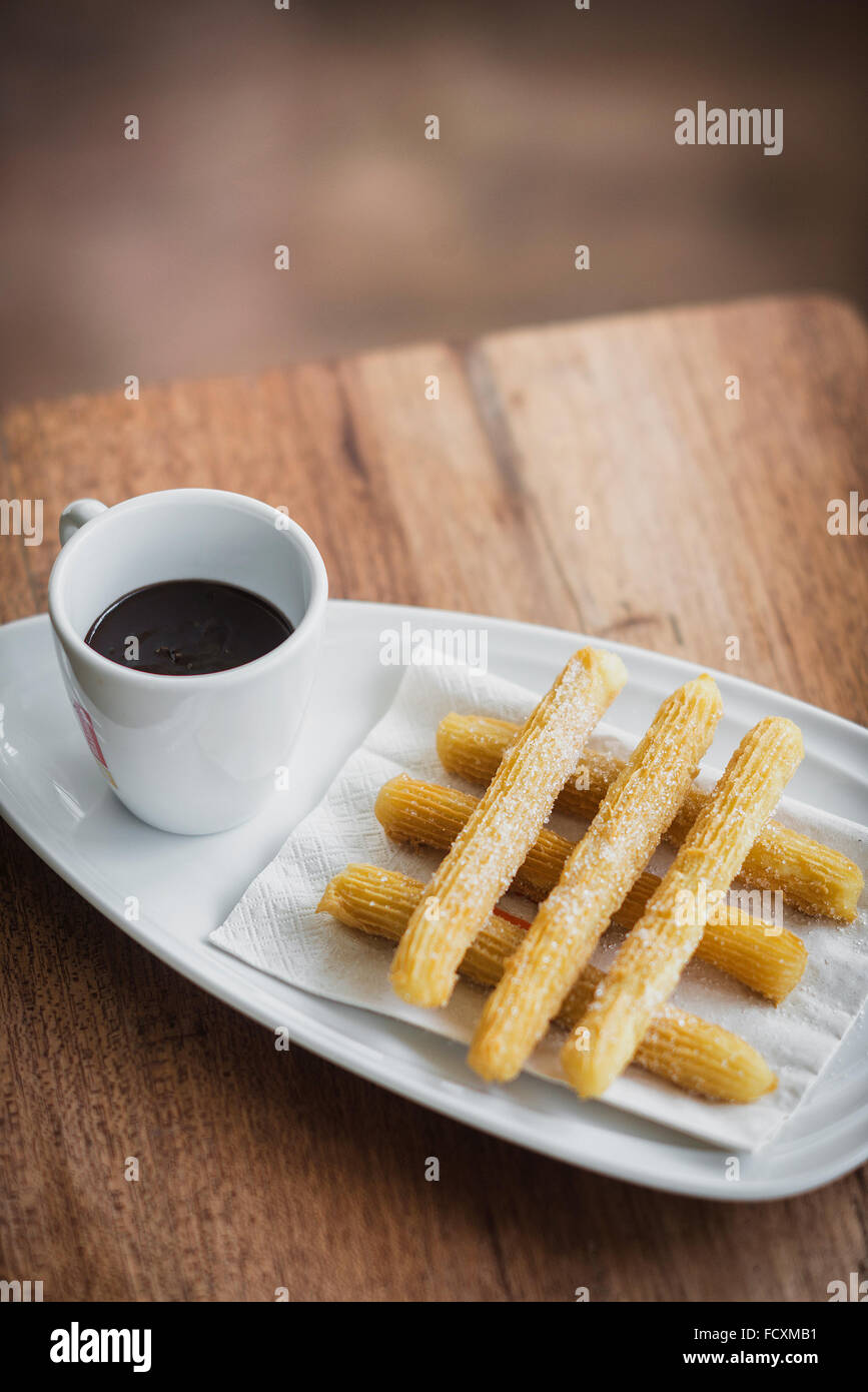 chocolate and churros traditional spanish breakfast snack food Stock ...