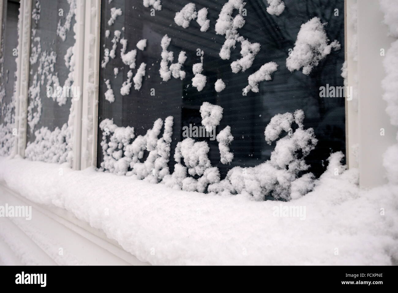 Window pane covered with snow, post snowstorm Jonas 2016 in the East ...