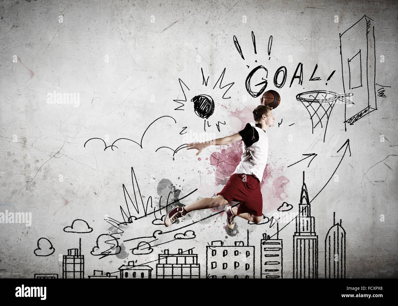Young man basketball player throwing ball in basket Stock Photo - Alamy