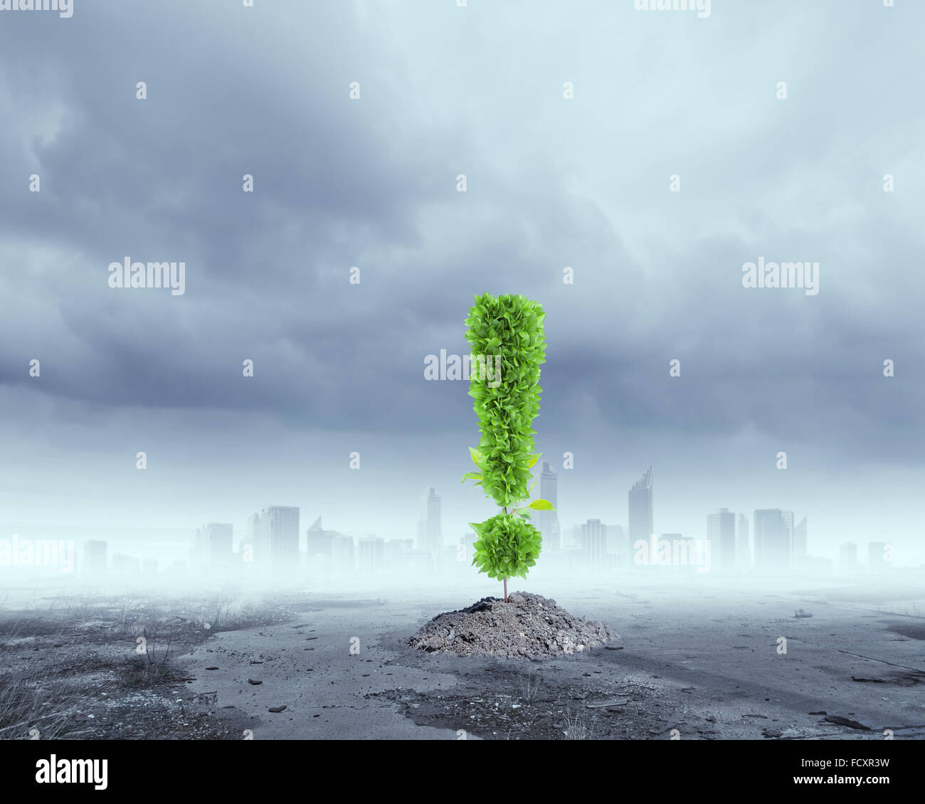 Conceptual image of green plant shaped like exclamation mark Stock ...