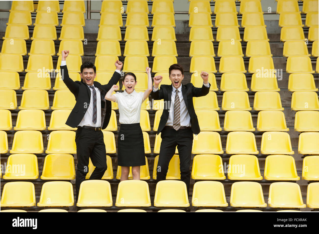 Business people standing and cheering at stadium seats Stock Photo - Alamy