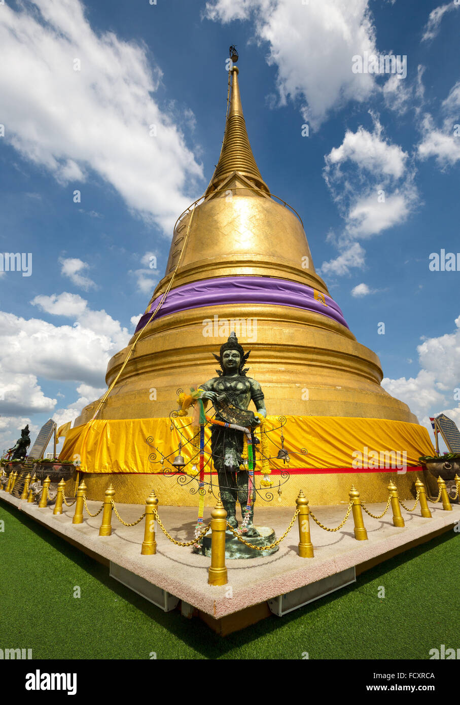 Wat Saket, Golden Mount Temple, Phu Khao Thong, bronze statue in front of Golden Chedi, Bangkok ...