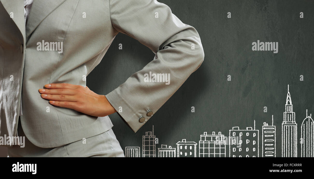 Businesswoman against sketch background. New idea and strategy Stock ...