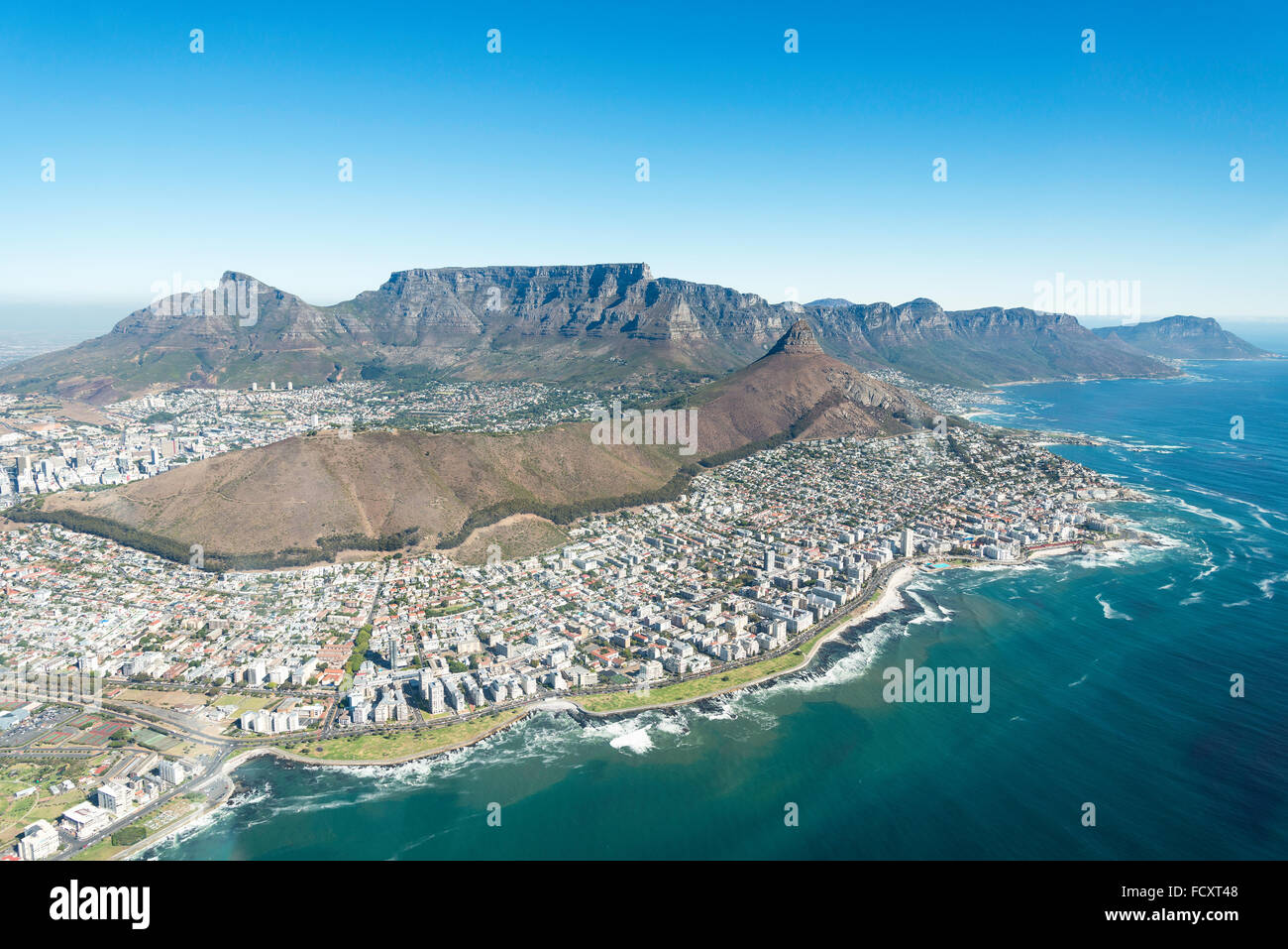 Aerial view of cape town city with table mountain hi-res stock ...