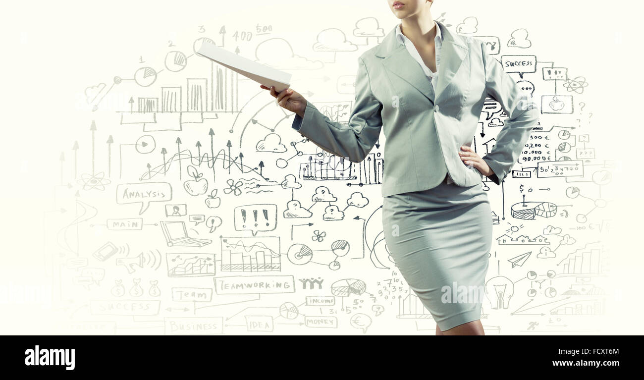 Businesswoman against sketch background. New idea and strategy Stock ...