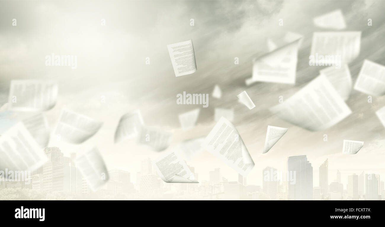 background image with papers flying in air Stock Photo - Alamy