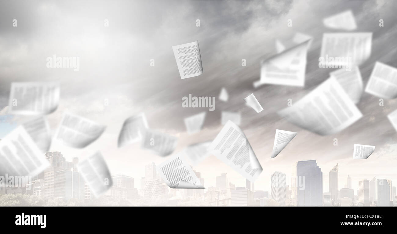 background image with papers flying in air Stock Photo - Alamy
