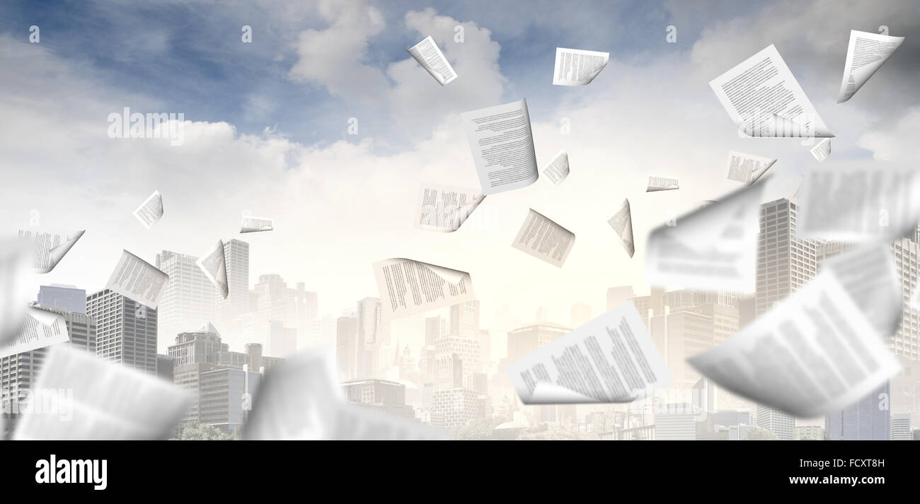 background image with papers flying in air Stock Photo - Alamy
