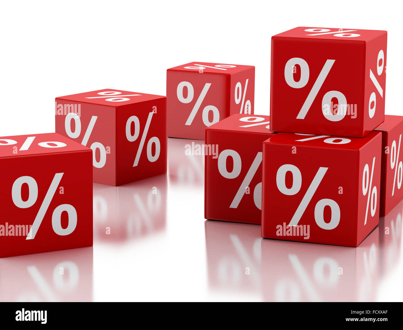 3d renderer image. Red discount cubes. Sale concept. Isolated white ...