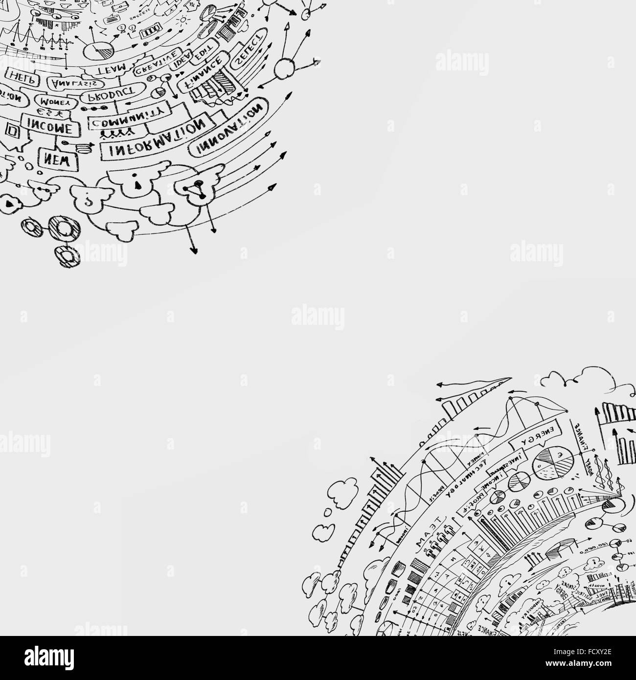 Hand drawn background with business sketches and ideas Stock Photo - Alamy