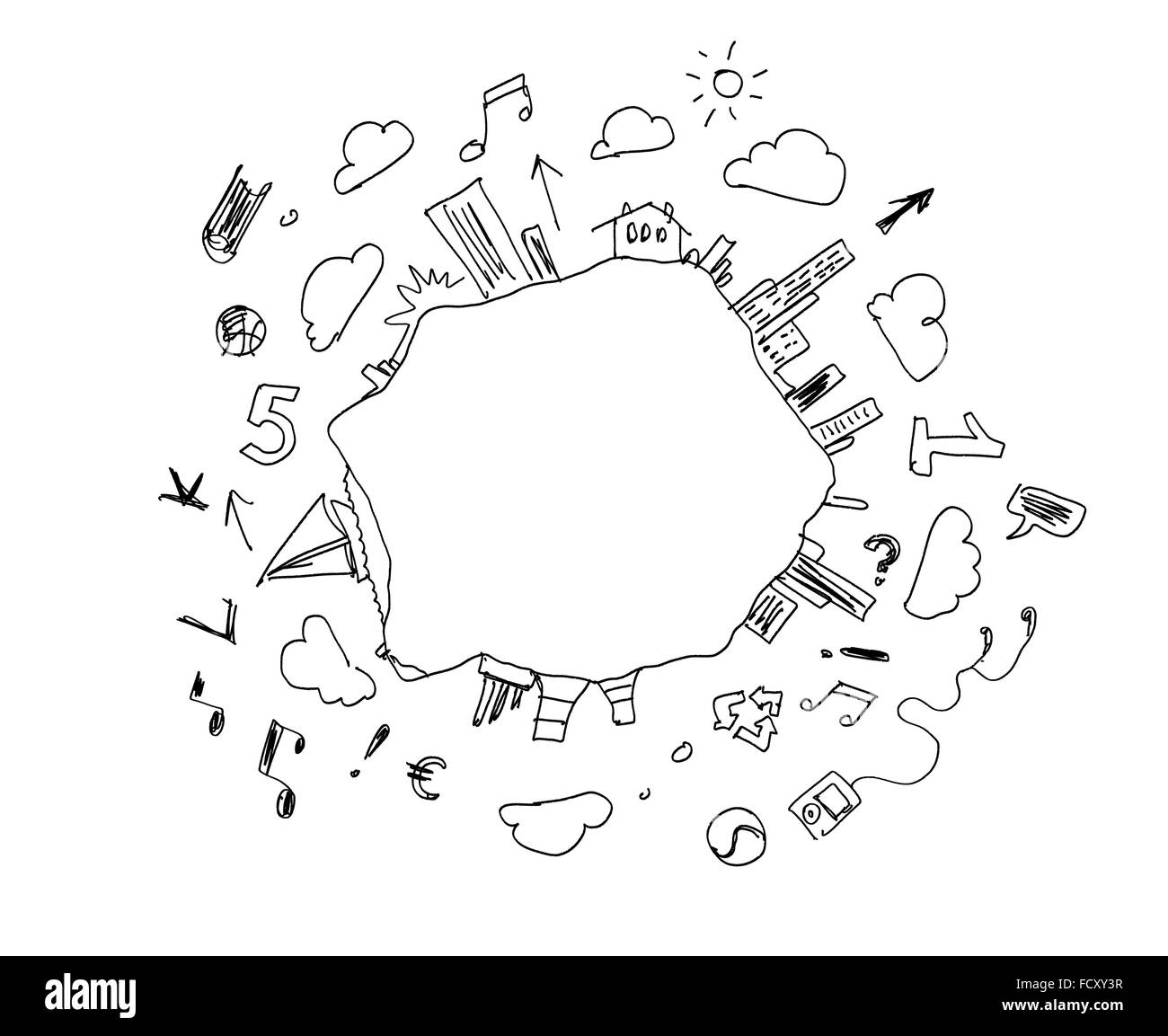 Hand drawn background with business sketches and ideas Stock Photo - Alamy