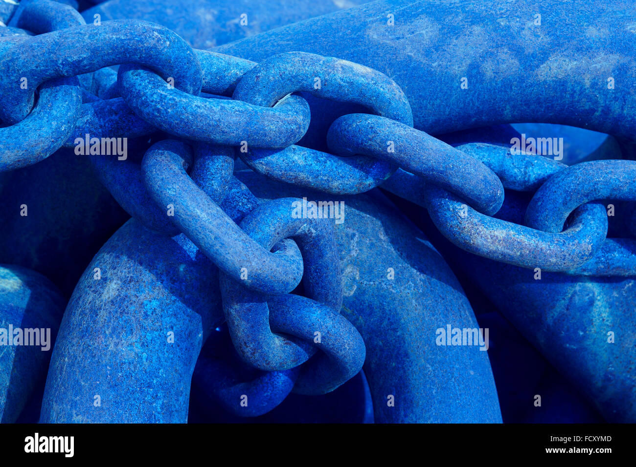 Rusted metallic chain in blue tone. Horizontal Stock Photo - Alamy