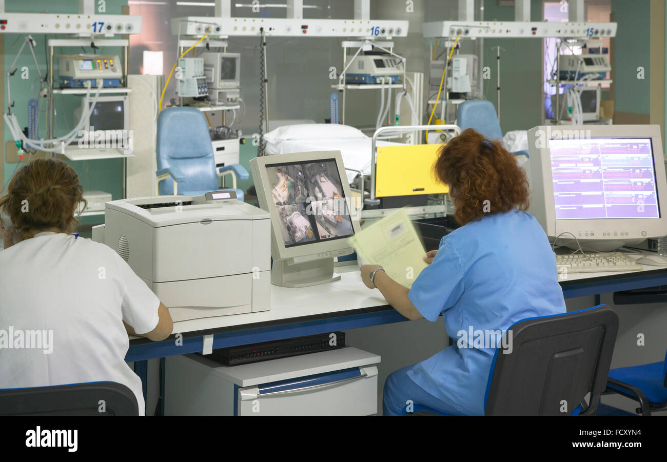 Hospital monitoring area with medical equipment. Horizontal Stock Photo ...